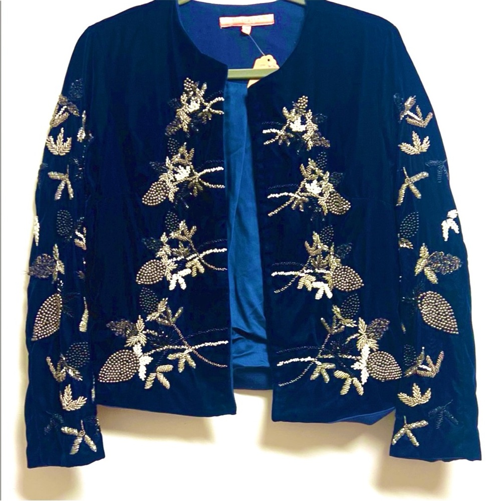 Vilagallo Navy Blue Velvet Jacket With Silver Black A… - Gem